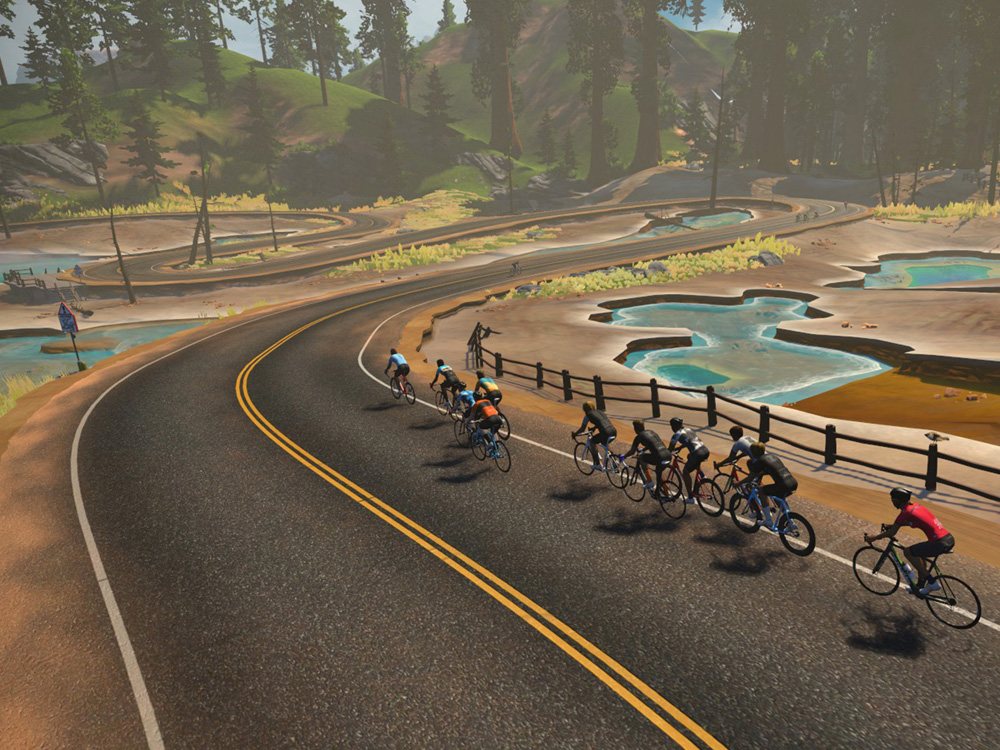 Weg tussen de Sequoia’s in Zwift – GravelRacen.nl